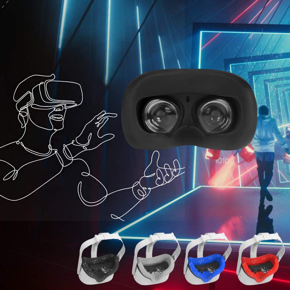 Akaigu Silicone Cover Silicone VR Face Cover with Eye Pad Lens Protect Cover for Oculus Quest 2 Sweatproof Lightproof VR Accessories (Black)