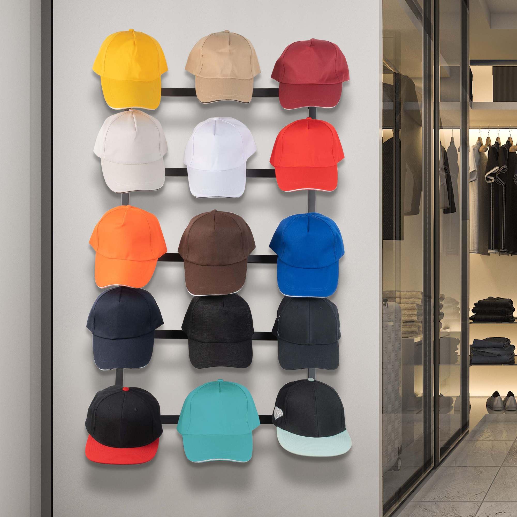 AQAREA Hat Rack Wall Storage for Closet: Hat Storage Hanger Wall Mount for Baseball - Bedroom Cap Display Organization - 5 Layer