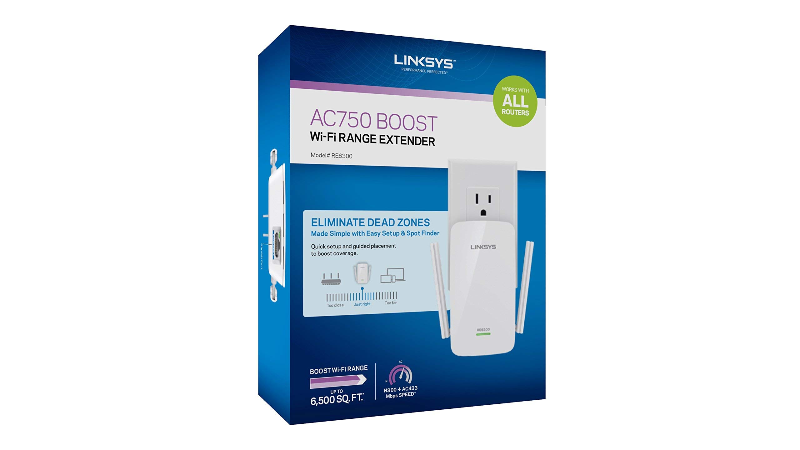 Linksys WiFi Extender, WiFi 5 Range Booster, Dual-Band Booster, Compact Wall Plug Design, 1,000 Sq. ft Coverage, Speeds up to (AC750) 750Mbps - RE6300