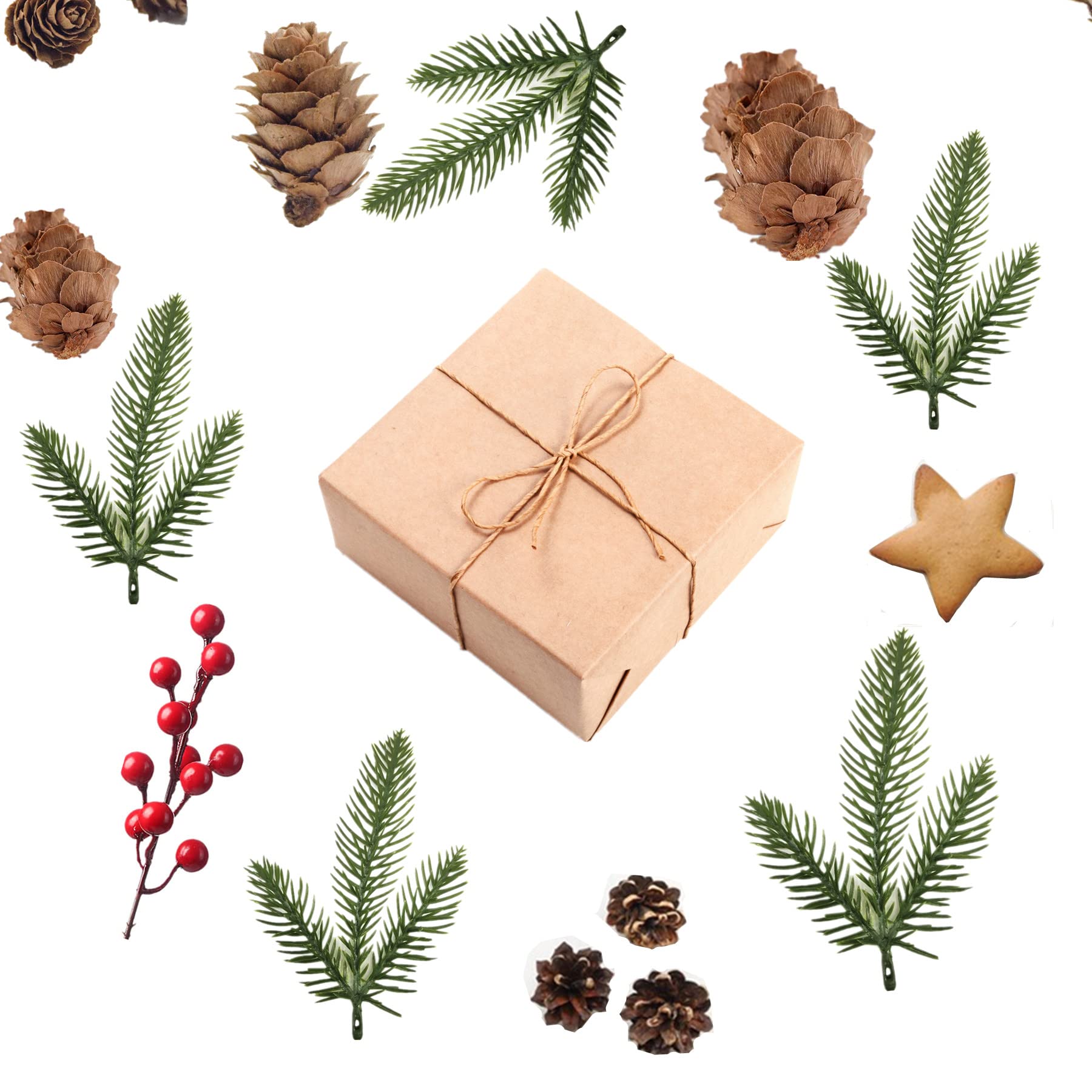Jylucky 60 PCS Artificial Pine Needles with 3 Branches, 5.9 x 3.9 Inch Pine Twigs Greenery Plants Pine Leaves Needle for Thanksgiving Christmas DIY Garland Wreath Wedding Home Garden Decoration