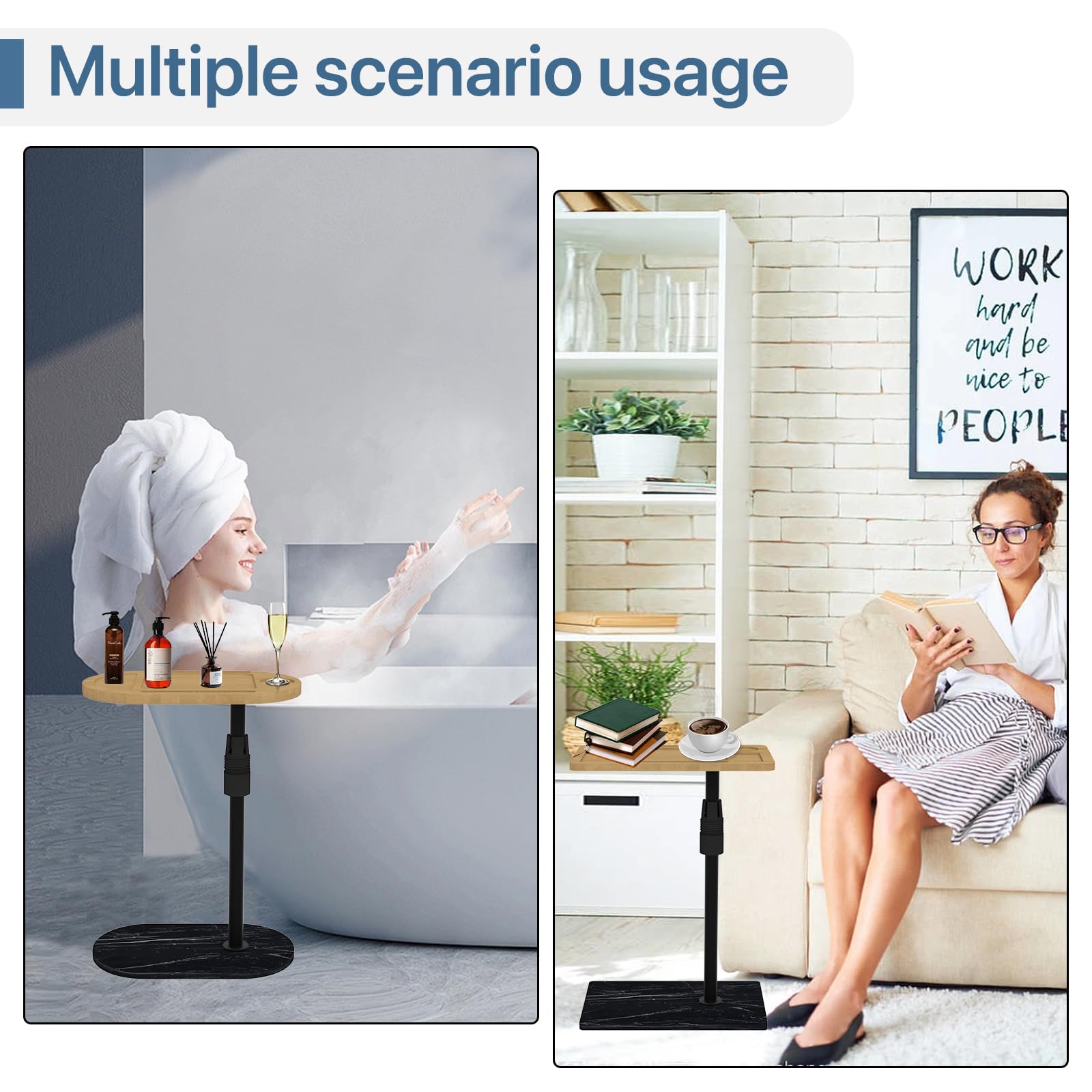 Bathtub Tray Table with Mable Base, Freestanding Bath Tray Tub Caddy for Tub Against Wall, Bathtub Shelf Hot Tub Table for Luxury Bath Home Spa Bath Accessories