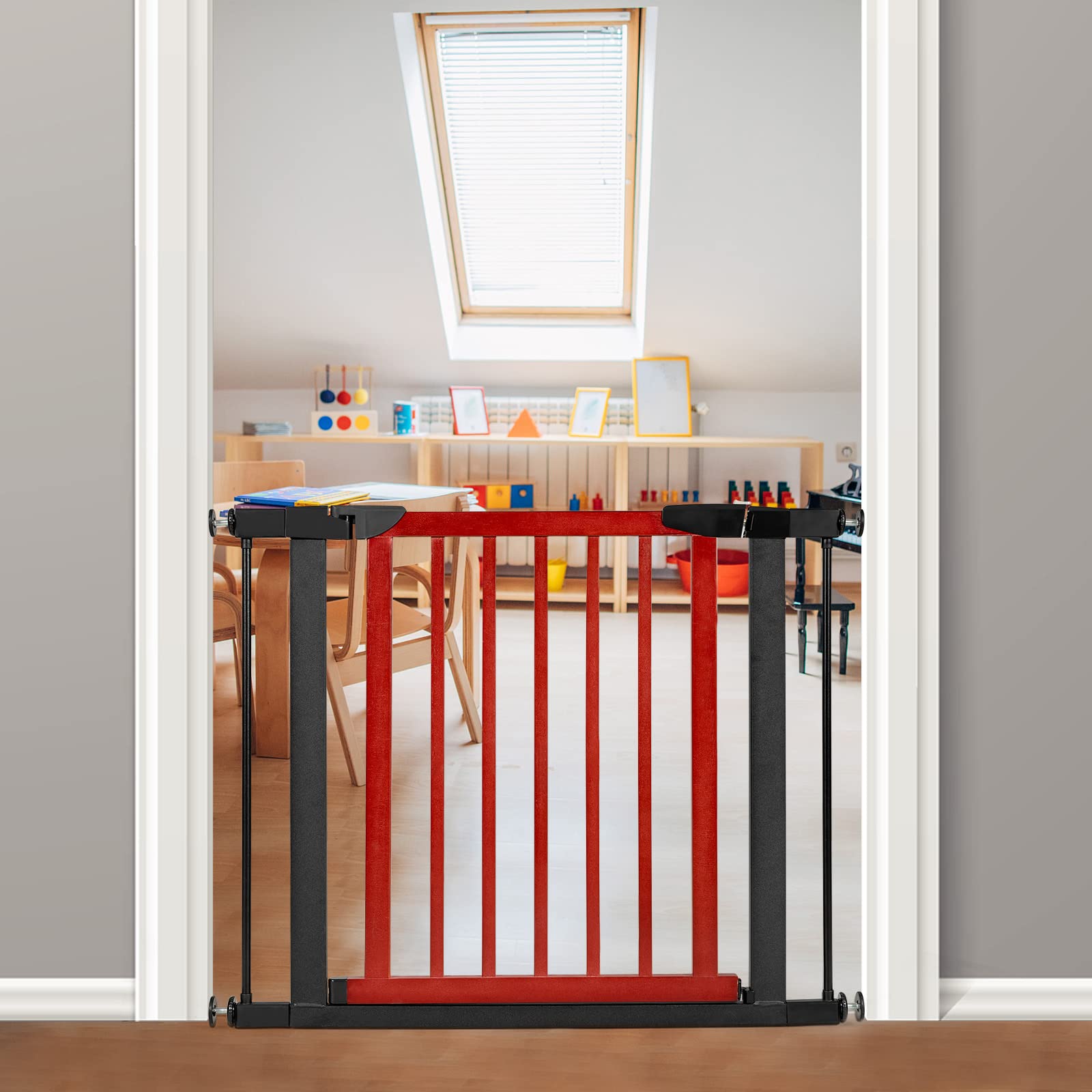 Costzon Baby Safety Gate, 29.5-38ââ Dog Gate for Doorways, Auto Close Pressure Mounted Fits Opening, Kit Easy Walk Through, Extendable Pets Gate Barrier for Stairs, Doorway, Kitchen (Coffee)