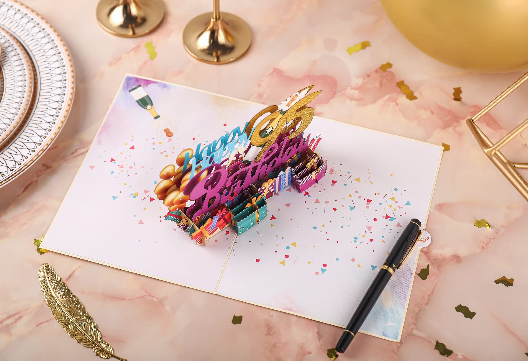Liif Happy 95th Birthday 3D Pop Up Card, 95 Birthday Card for Women, Men, Mom, Dad