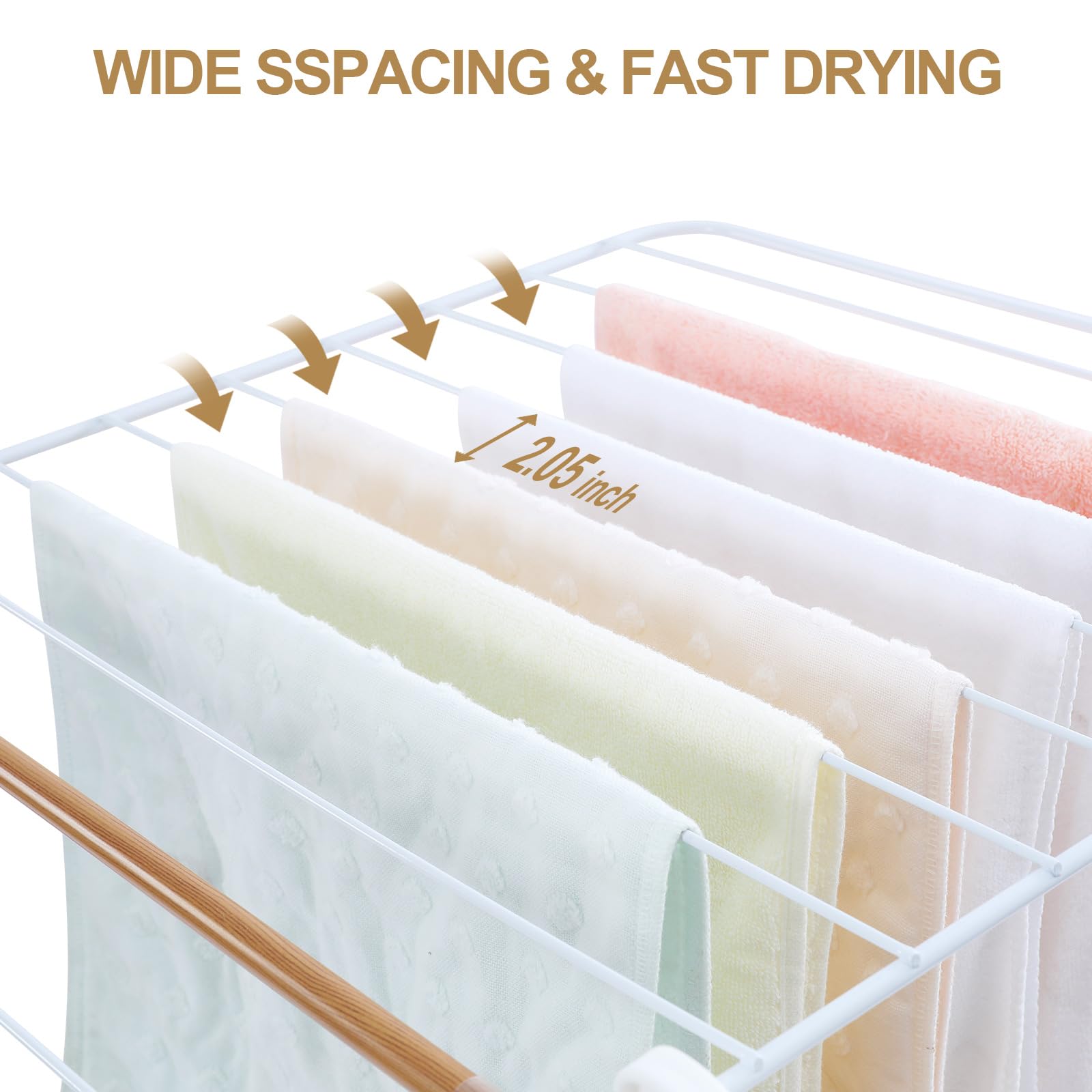 APEXCHASER Collapsible Drying Racks for Laundry, Metal Drying Rack Clothing with Wheels, Foldable 4-Wings Drying Rack for Home, Balcony, Apartments, Wooden Look