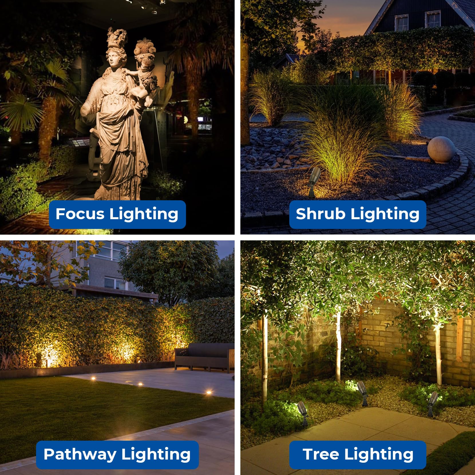 CINOTON 4-Pack Brass Landscape Spotlights Outdoor, Low Voltage LED Landscape Lighting Pathway, Waterproof Spotlight for Yard, Tree, Garden