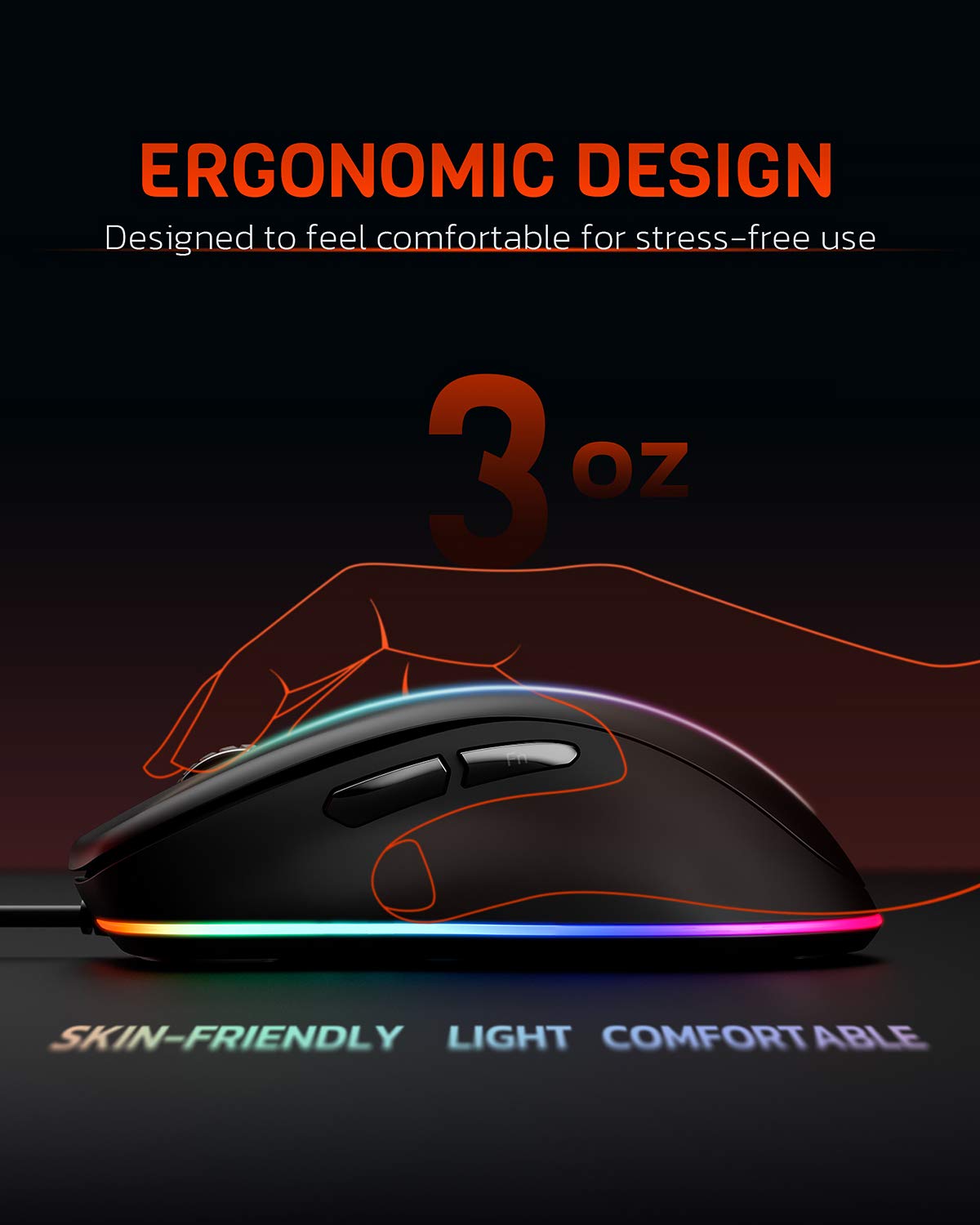 DAREU Wired Gaming Mouse, 6400DPI,6 Programmable Buttons, Ergonomic RGB Gaming Mouse with 16.8 Million Chroma 7 Backlit for PC, Laptop, and Notebook