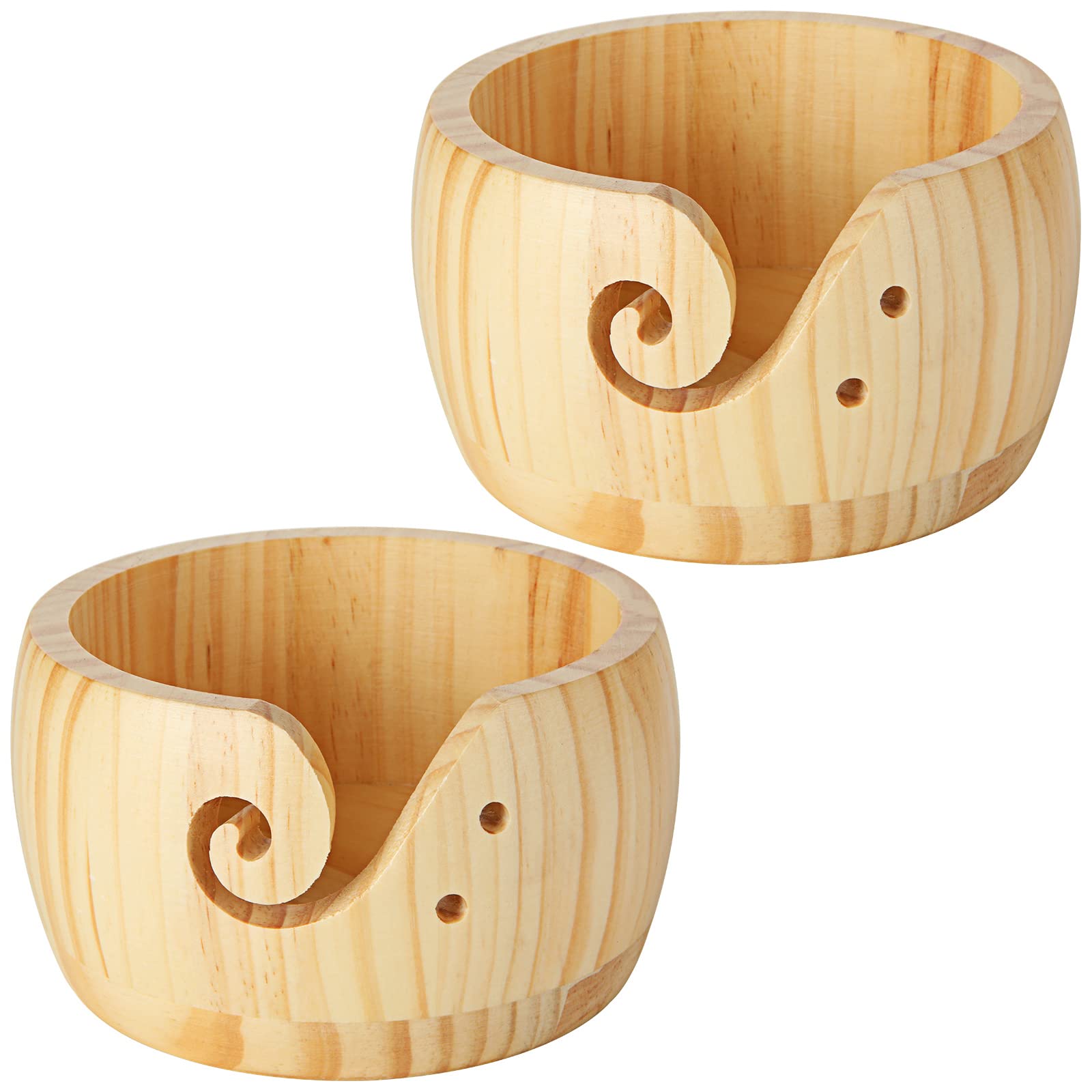 DIRBUY 2 Pcs Yarn Bowl for Crochet - 6 x 3 Inches Knitting Bowls for Yarn - Wooden Crochet Bowl for DIY Knitting Crocheting Accessories and Home Decoration (Varnish Color)
