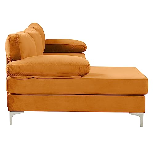 Casa Andrea Milano Modern Velvet Fabric Sectional Sofa, L-Shape Couch with Extra Wide Chaise Lounge