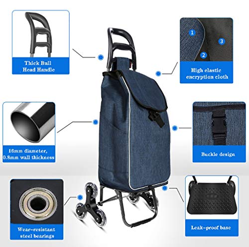 AUNEVN Hand Trucks Folding Shopping Cart, 3-Wheel Stair Climbing Car with Folding Design, Maximum Capacity 38L Trolleys/D