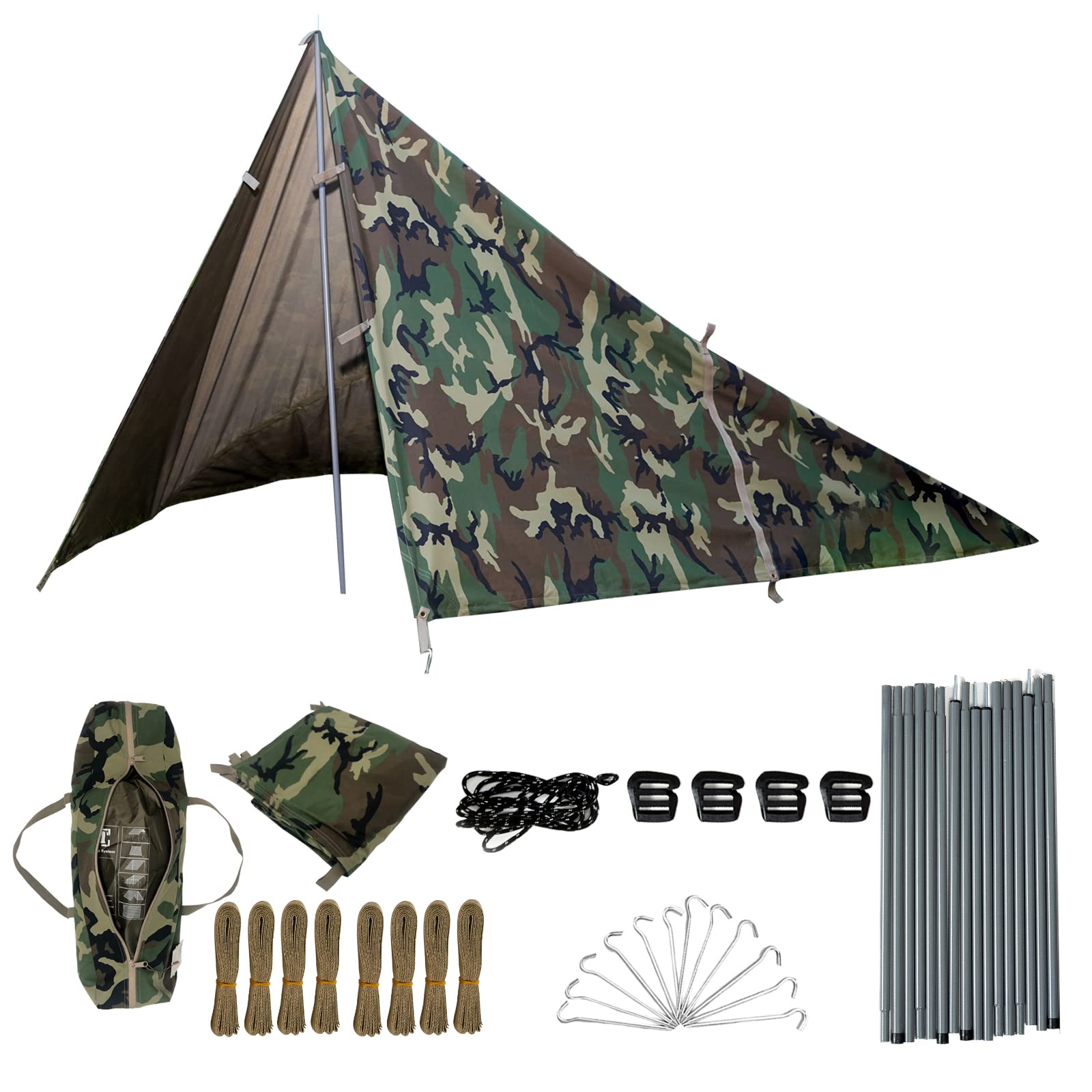 AKmax Military Army Camping Tarp Waterproof Hammock Rain Fly Tent Tarps with Poles for Backpacking, Camping, Hiking, Multicam Camo