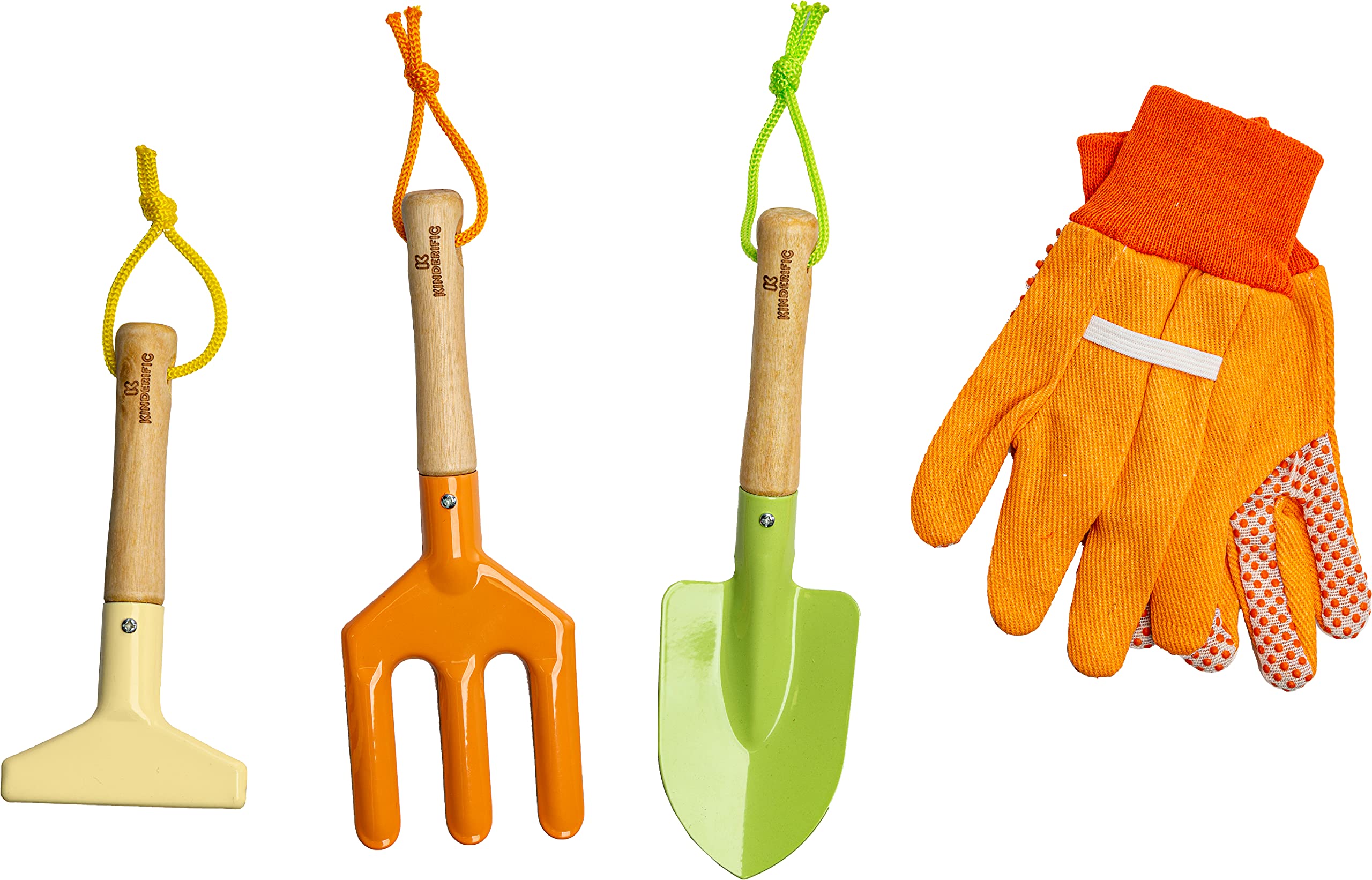 Kinderific Gardening Set, Tool Kit, for Kids, STEM, Includes Tote Bag, Spade, Watering Can, Rake, Fork, Trowel and Gloves (Pale Yellow)