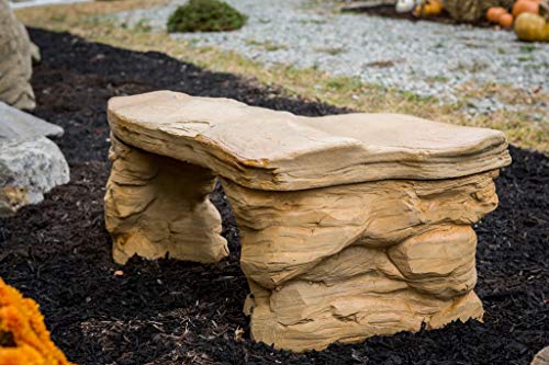 Cast Stone Petrified Rock Bench, Commercial Grade Concrete Benches, 3 Piece Concrete Bench, Hand Sculpted Fine Cast Stone Patio Furniture & Rock Bench