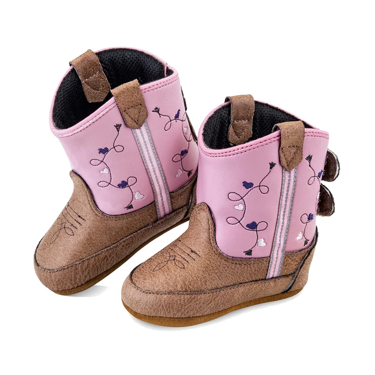 Old West Kids Boots Baby Poppets Leather Boots with Velcro Closure, Tan Vintage Foot/Pink Shaft, 3 US Unisex Infant
