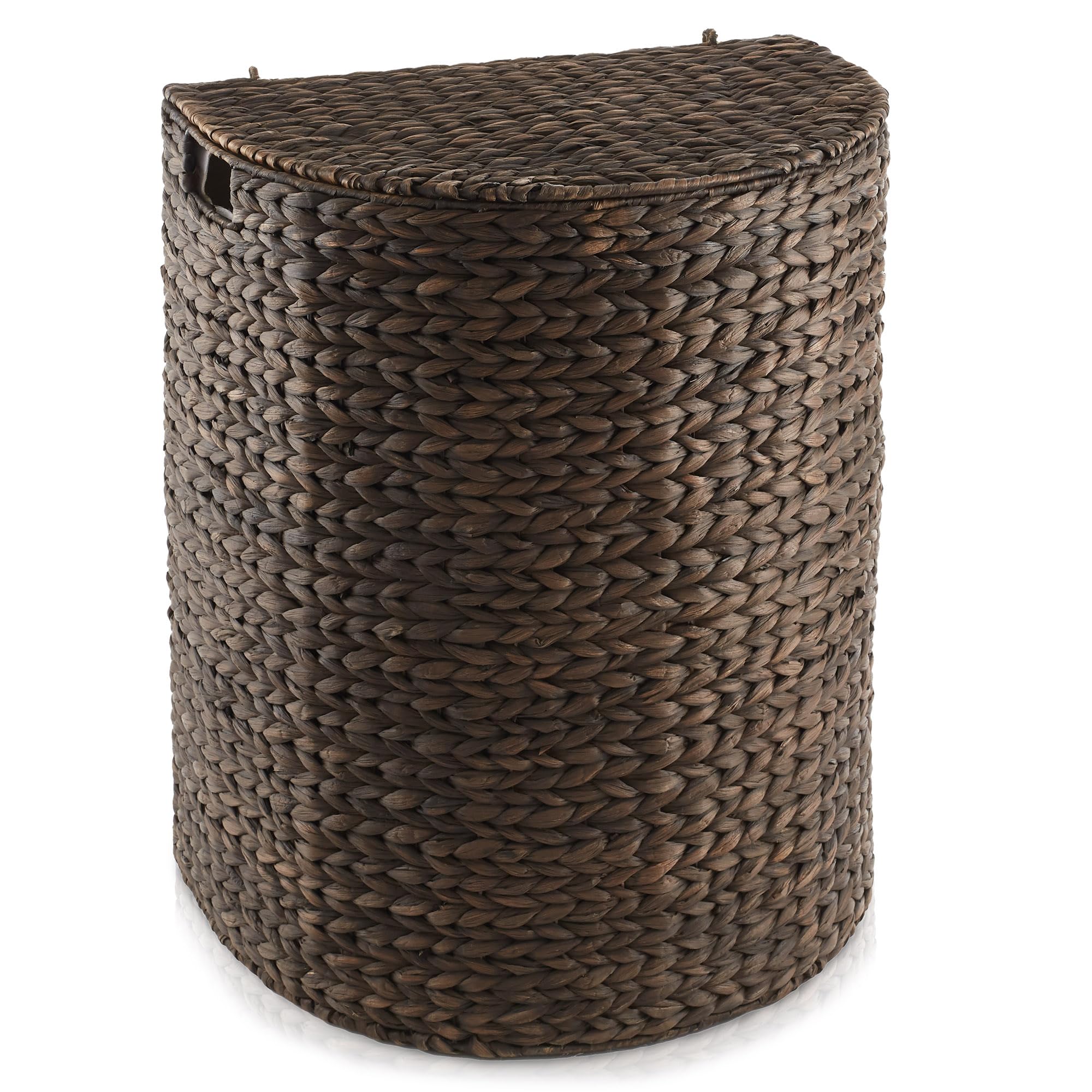 Casafield Half Moon Laundry Hamper with Lid and Removable Liner Bag - Natural, Woven Water Hyacinth Laundry Basket for Clothes and Towels