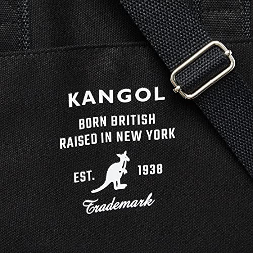 Kangol Tote Bag, Thick Cotton Canvas, 2-Way, Shoulder Bag, Mother's Bag, Square Shape, L, Black