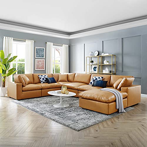 Modway Commix Modular Sofa, U Shaped Reclining Sectional, Tan Vegan Leather
