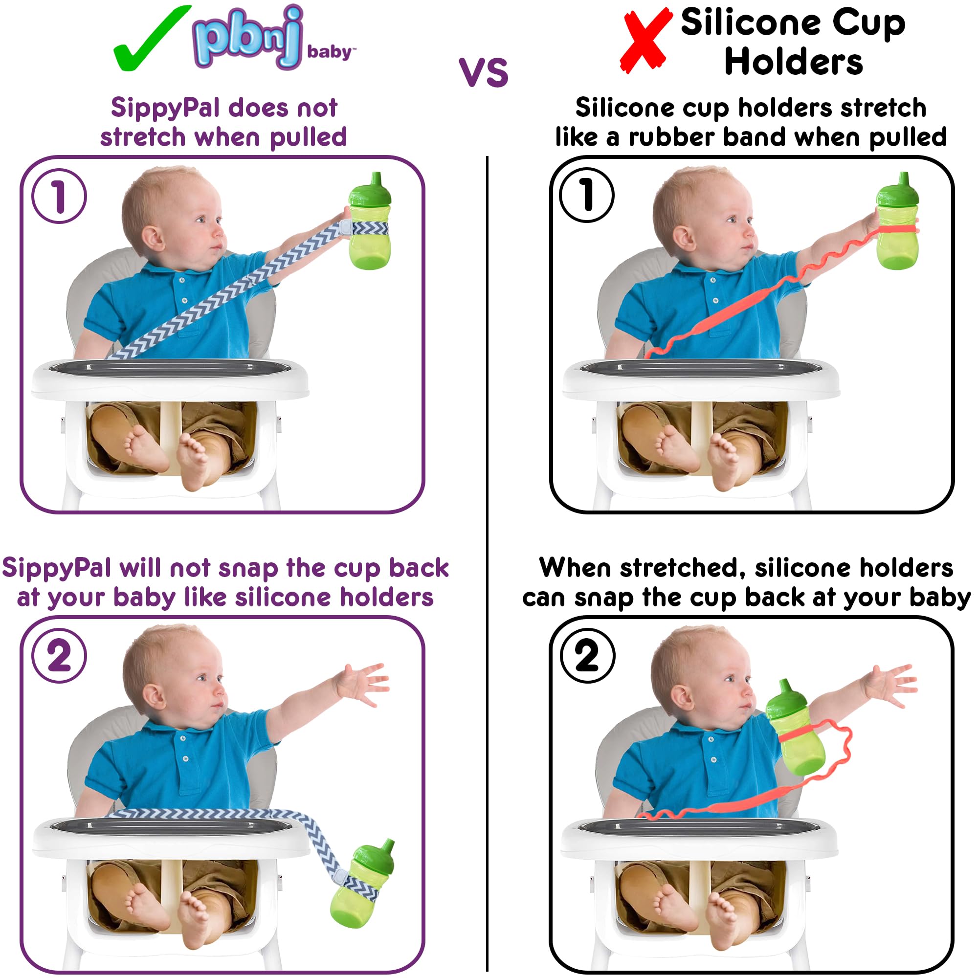 PBnJ Baby SippyPal Sippy Cup Strap Holder Leash Tether (1 Gray Chevron)