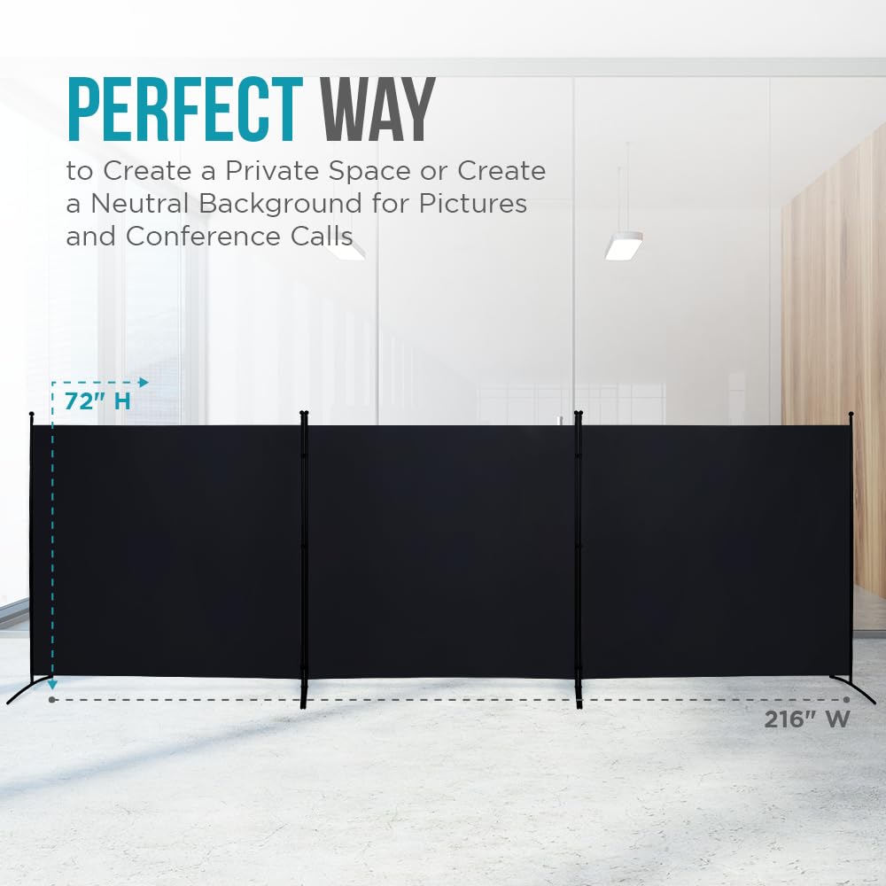 Steel-AID Triple-Panel Privacy Room Divider โ Folding Partition Privacy Screen for Office, Classroom, Dorm Room, Kids Room, Studio, Conference - 216" x 72" - Easy to Assemble, Freestanding & Foldable