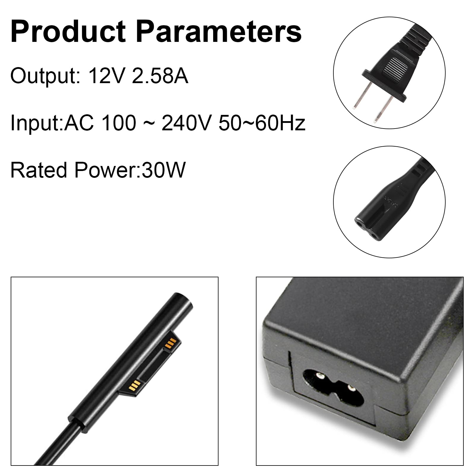 Surface Pro 5 Pro 4 Pro 3 Charger, 36W 12V 2.58A Replacement Power Supply Adapter for Microsoft Surface Pro 3 Pro 4 Pro 5 i5 i7 Tablet Surface Battery with Power Cord, fits Model 1625