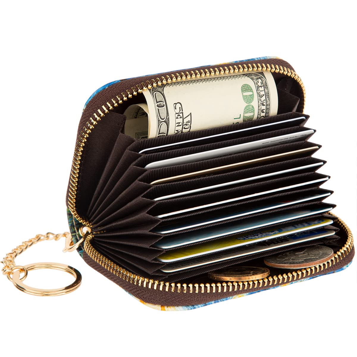 AIRMORS Womens Credit Card Holder Wallet Zipper Leather Card Case RFID Blocking Keychain for Women Men (Bad Bunny)