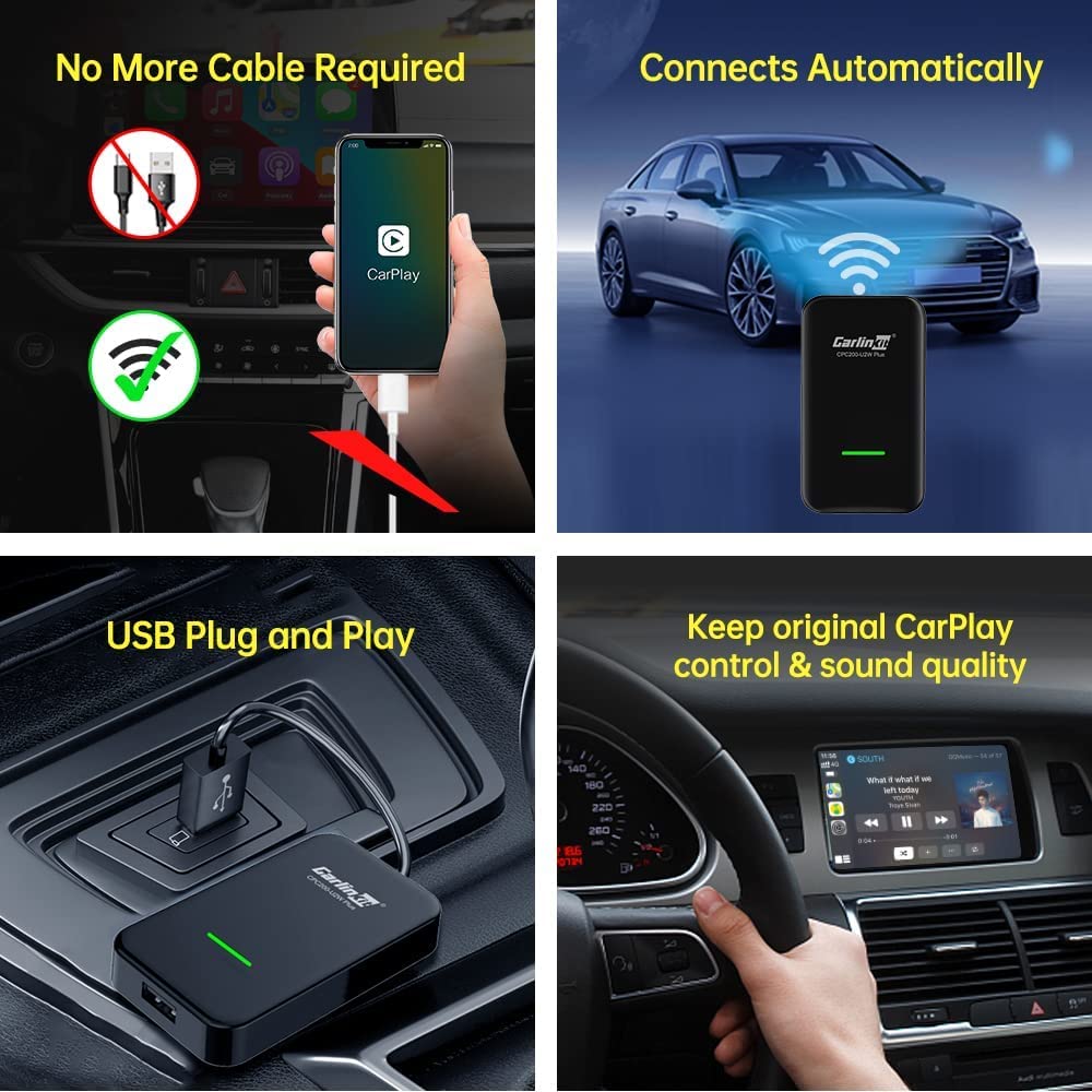 Citreal Wireless CarPlay Adapter Compatible with Factory Wired CarPlay for iPhone 6 to13 Pro MAX, Plug&Play Easy Setup Wireless Adapter Dongle Convert Wired to Wireless car Play Black CPC200-U2W Plus