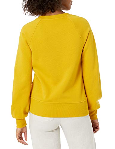 Amazon Essentials Women's Classic-Fit Gathered Long-Sleeve Crewneck Sweatshirt, Dark Yellow, Large