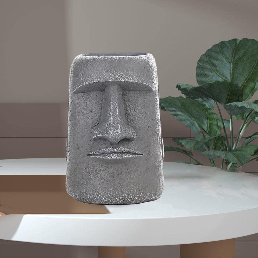 Fenteer 1PC Resin Easter Island Statue Decor Massive Megalith Retro Style Antique Roman Portrait Moai Head Sculpture for Home Office Bedroom Desktop Ornament - Gray H
