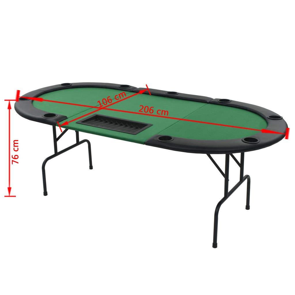 Festnight 9 Player Poker Play Table Folding Oval Casino Texas Holdem Card Game Table with 9 Cup Holders and 1 Large Dealer Tray Table Green 81.1 x 41.7 x 29.9 Inches (L x W x H)