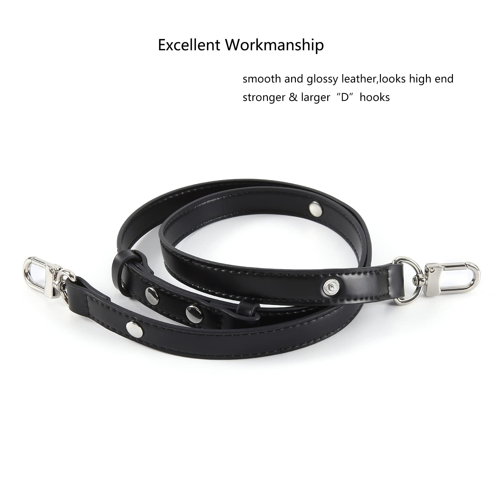 Xiazw Adjustable PU Leather Purse Handle Shoulder Crossbody Strap for Handbag Bucket Bag (Black - Silver)