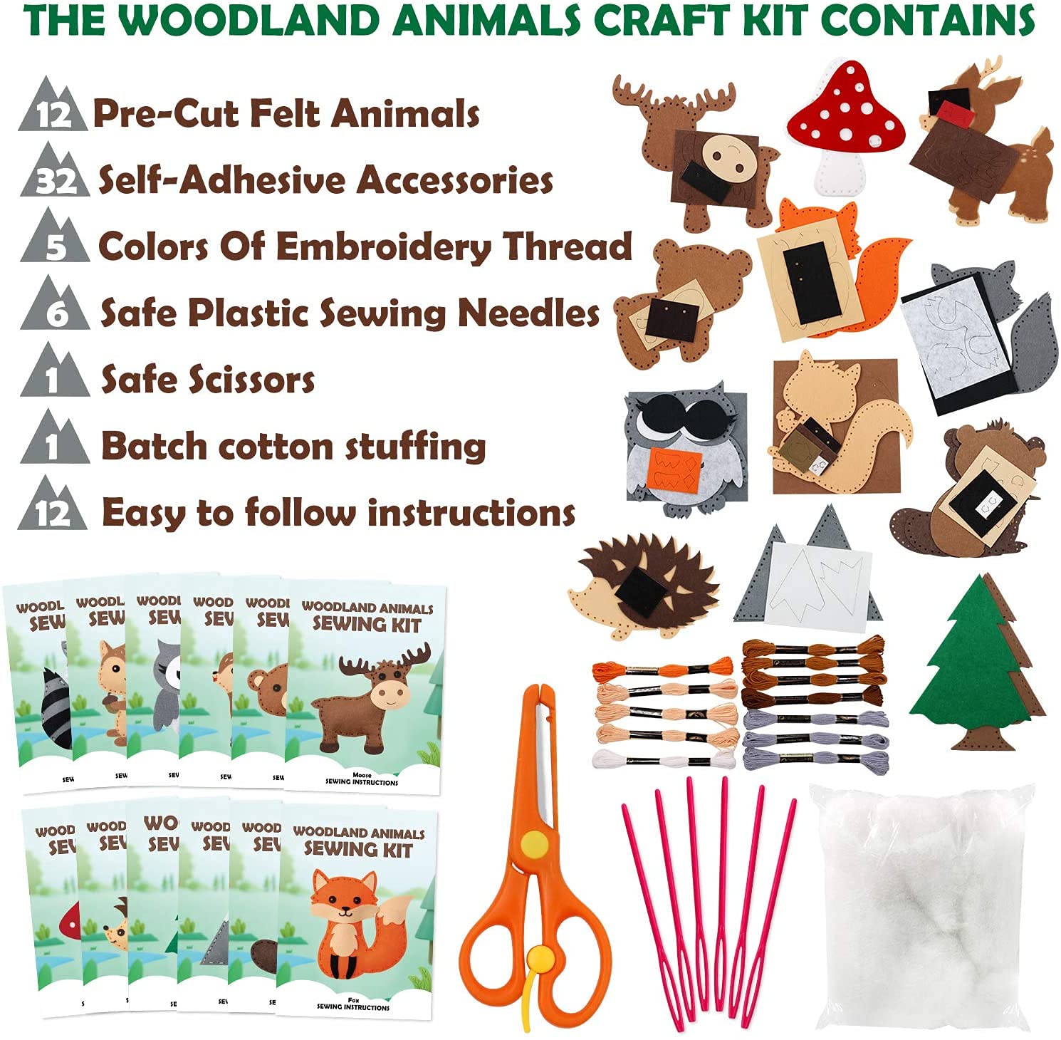 CiyvoLyeen 2 Pack Animals Sewing Craft Kit for Kids- Woodland Animals Felt Sewing Craft Kit & Puppy Craft Kit for Beginners