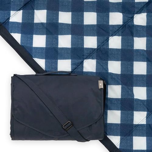 Little Unicorn 5'x5' Outdoor Family Picnic & Beach Blanket | Durable & Water-Resistant Fabric | Compact Fold & Easily Wipes Clean | Zipper Pocket (Navy Plaid)