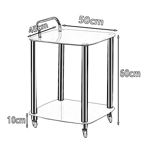 AUNEVN Movable Carts, Kitchen Storage Hand Trucks, Heavy Duty Beauty Instrument Base Tool Trolley with Rolling Wheels, Stainless Steel Handle, Tempered Glass Top/White/2 Tiers