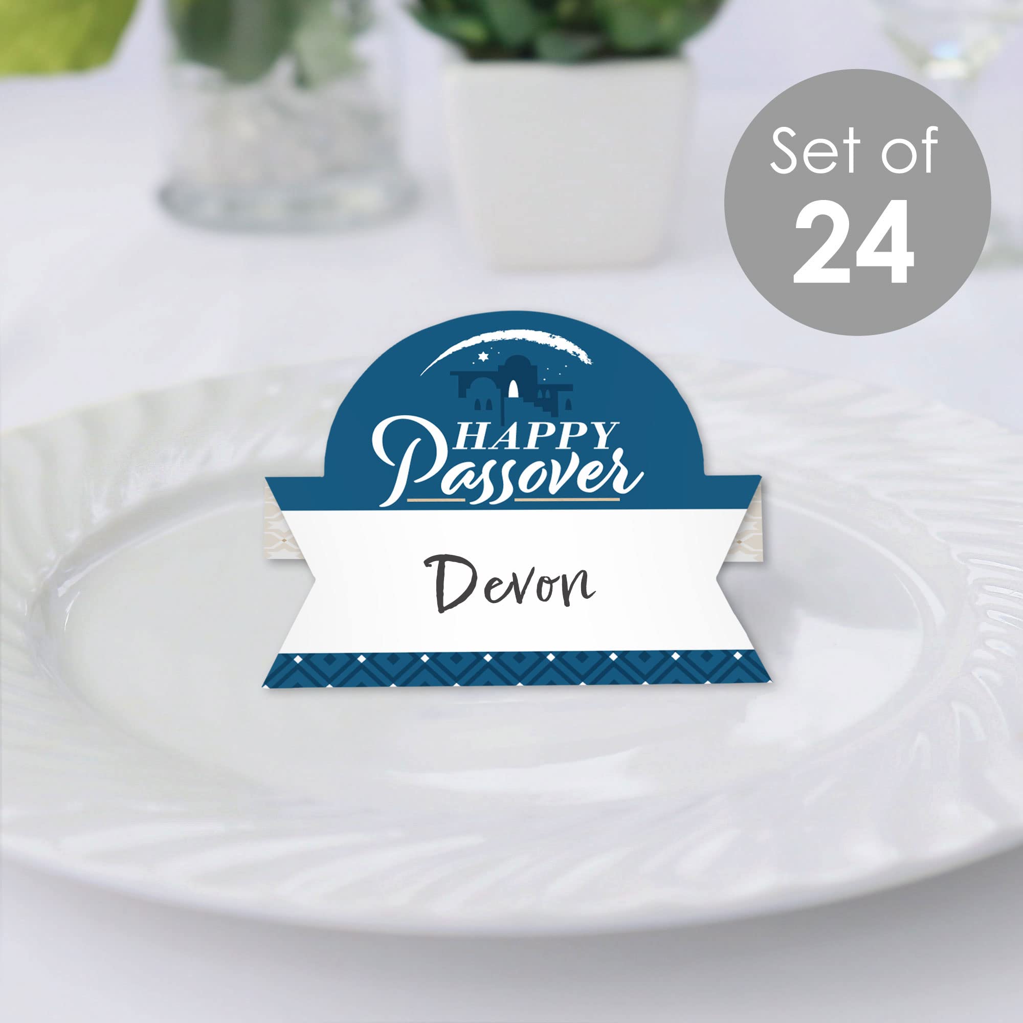 Big Dot of Happiness Happy Passover - Pesach Jewish Holiday Party Tent Buffet Card - Table Setting Name Place Cards - Set of 24