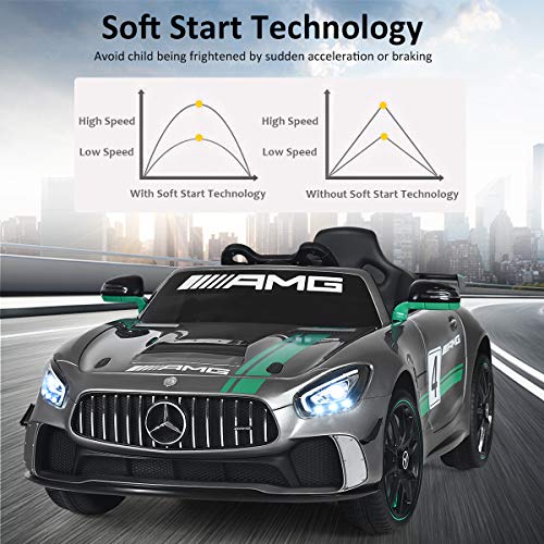 Costzon Ride On Car, 12V Licensed Mercedes Benz AMG Electric Vehicle w/Remote Control, Opening Doors, Head/Rear Lights, Swing Function, MP3 USB TF Input, Horn, High/Low Speed for Kids (Silver)