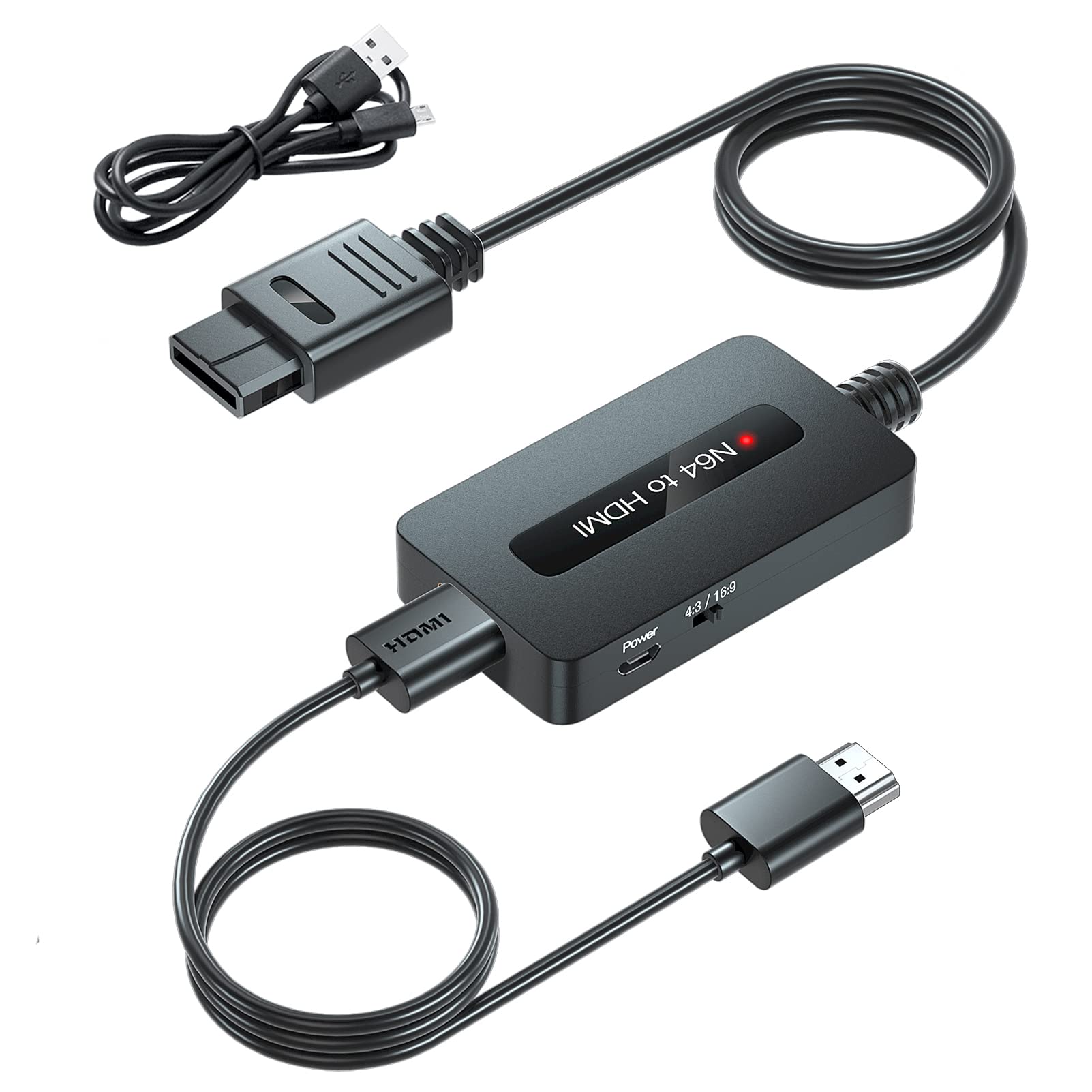 Kirolle N64 to HDMI Cable Converter Supports 4 : 3 and 16 : 9 HDMI Output Switch, HDMI Cable for N64, Nintendo64 to HDMI Converter Compatible with Nintendo 64/ Super SNES/NGC