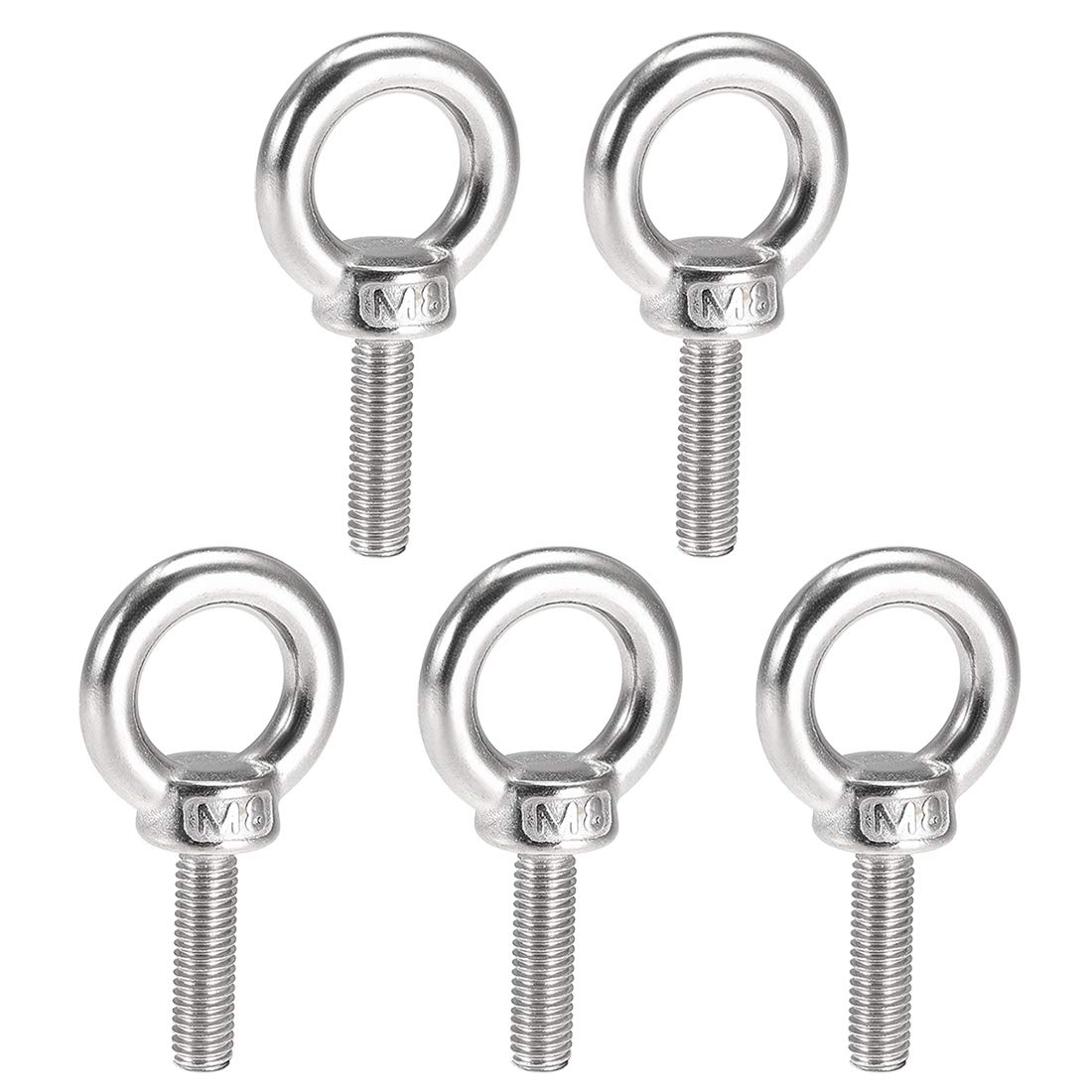 uxcell Lifting Eye Bolt M8 x 25mm Male Thread 304 Stainless Steel for Hanging, Pack of 5