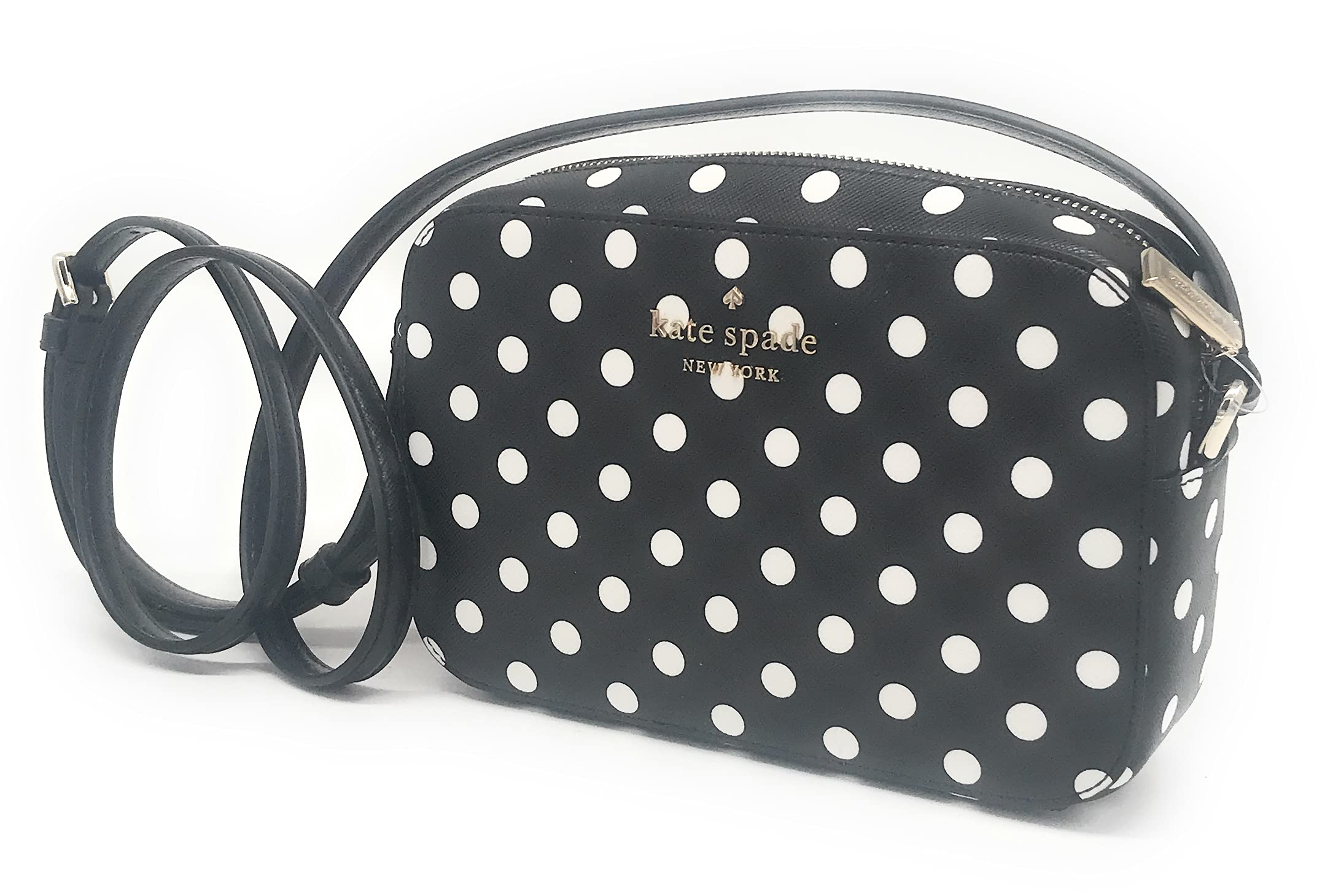 Kate Spade New York Staci Saffiano Leather Mini Camera Crossbody (Black Polka Dot)