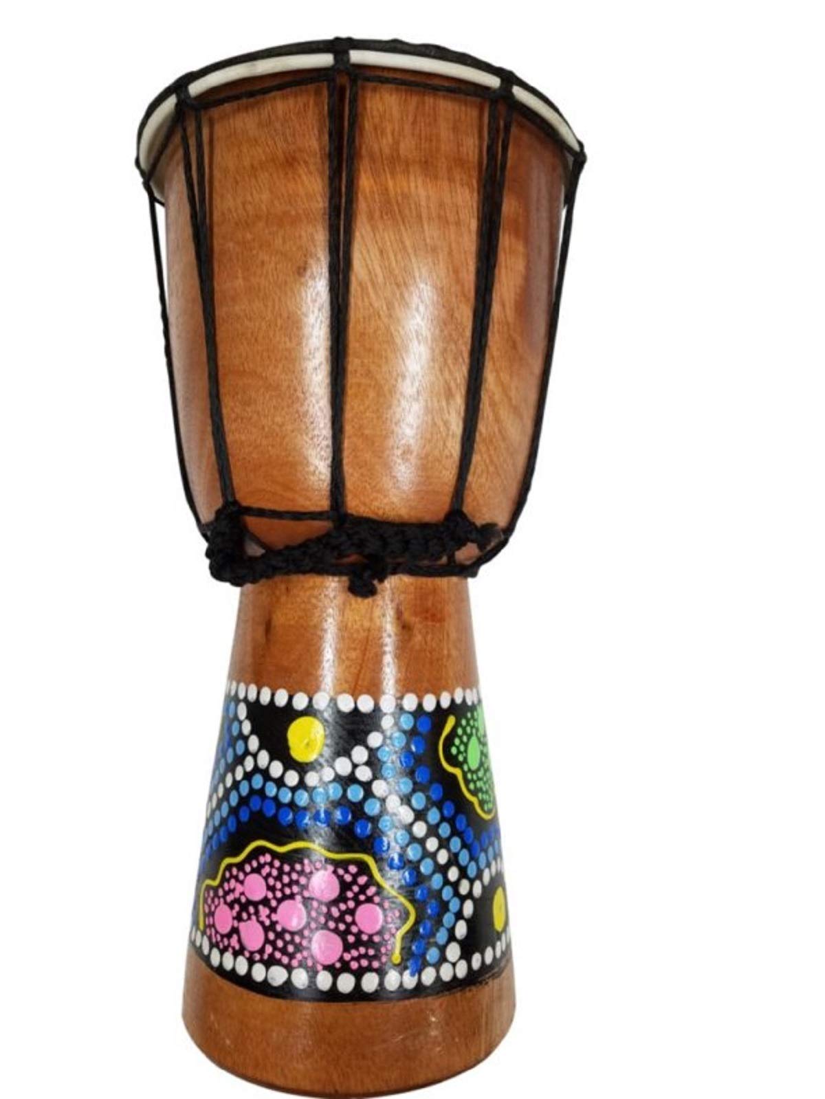 DJEMBE DRUM BONGO HAND CARVED AFRICAN ABORIGINAL DOT ART DESIGN by Bethlehem Gifts TM (12 inches)