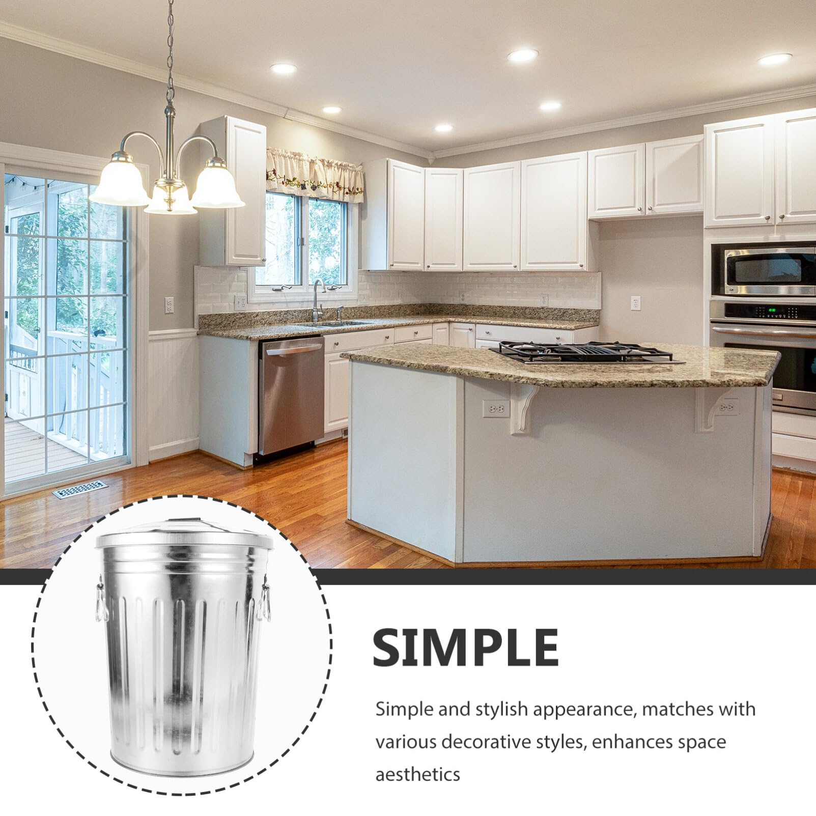 Ciieeo Galvanized Trash Can Metal Garbage Trash Can with Lid Round Wastebasket Container Wastepaper Basket for Home Living Room Kitchen Farm 8L