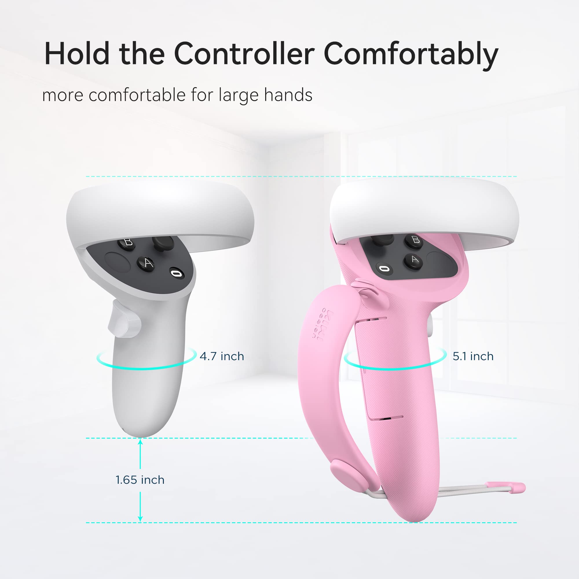 KIWI design Controller Grips Cover with Battery Opening Adjustable with Knuckle Straps, Suitable for Large Hands Compatible with Quest 2 Accessories (Pink)