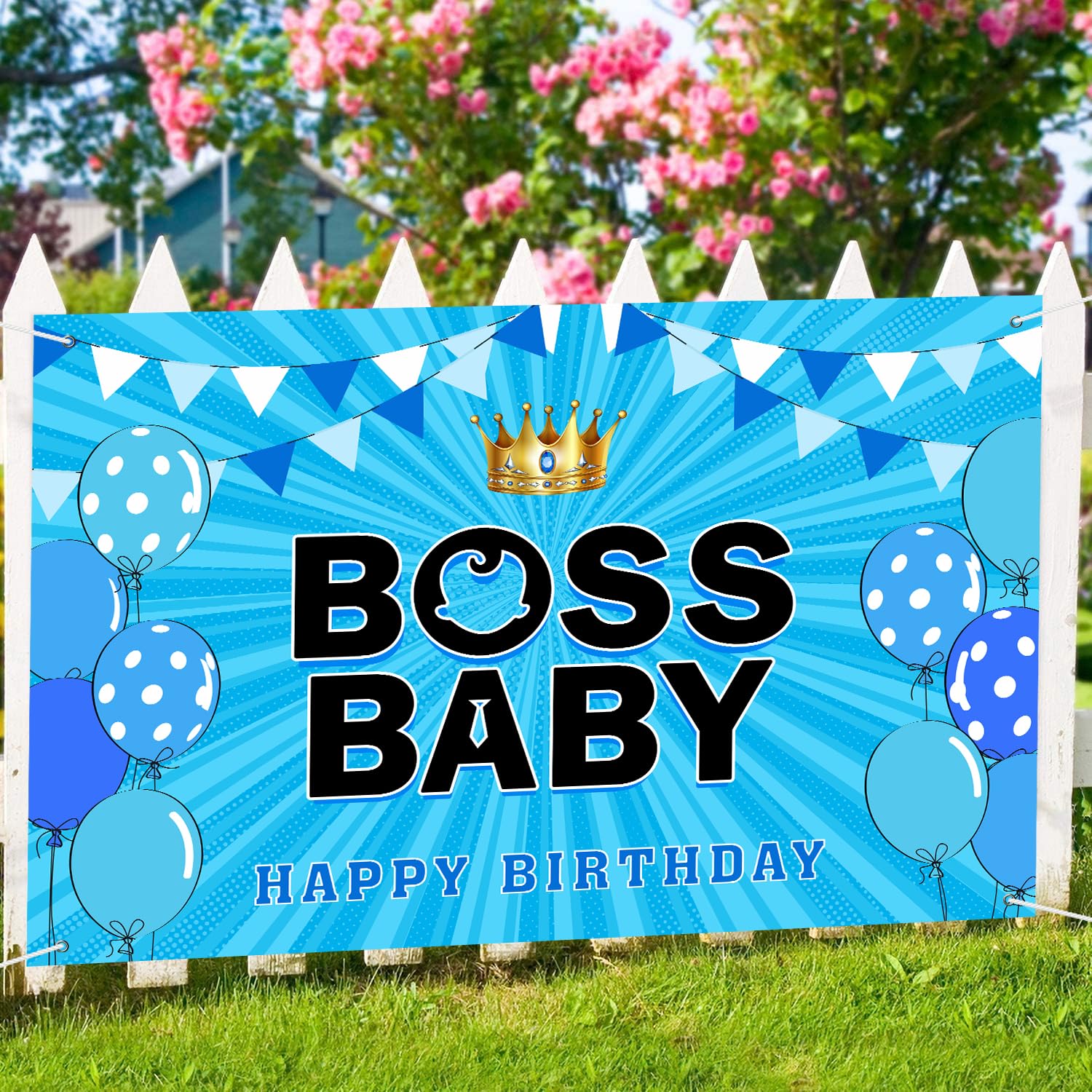 INNORU Boss Boy Backdrop Banner, Gender Reveal Poster Baby Shower Photography Backdrop Boy 1st Birthday Party Decorations Photo Booth Props 6x4ft