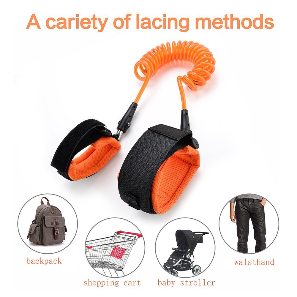 Locisne Anti Lost Wrist Link[2 Pack], Child Leash Toddler Safety Harness for Outdoor Activities, 5.9ft (Blue+Orange)