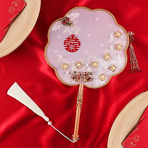 Albert The Ancient Wind Wedding Bride Chinese Hand-held Flower Group Fan Show, Skirt, Married, Pearls (Color : A)