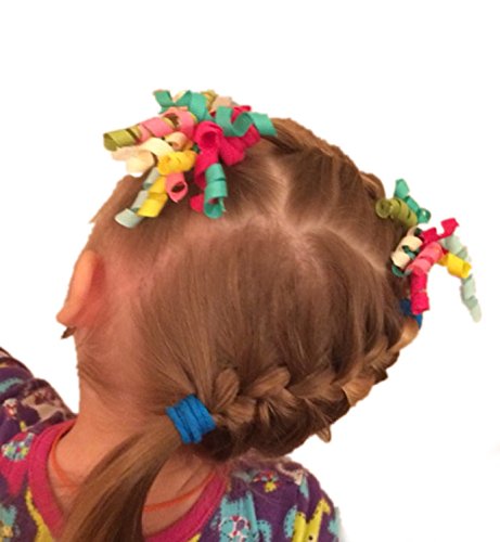 Pack of 18 Mix Color Boutique Girls' Curly Korker Bow Hair Ties