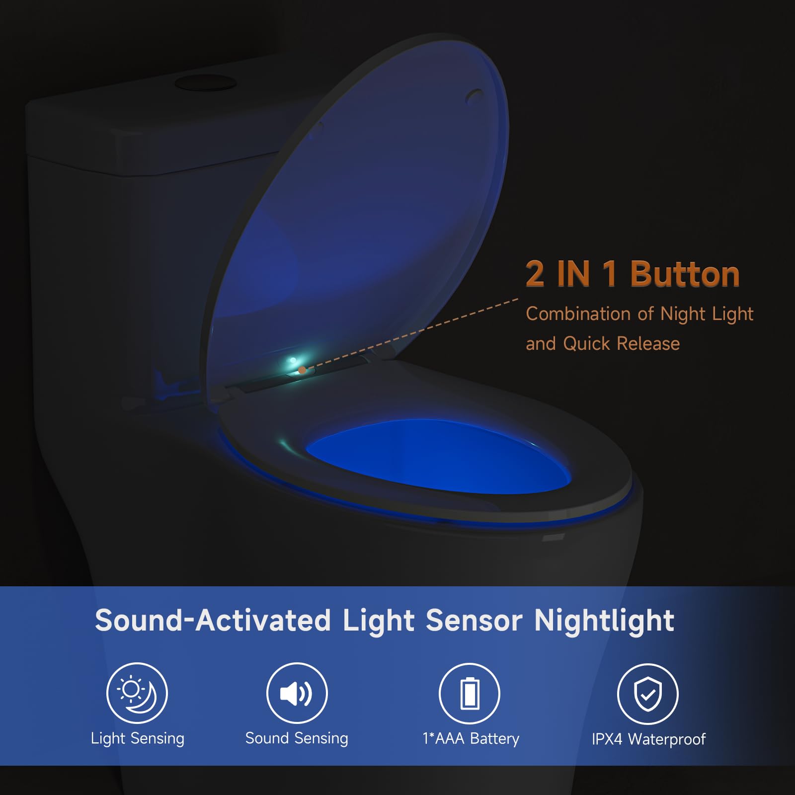 AQUATIZ Elongated Toilet seat with Buit-in Night Light,Oval Toilet Seat with Soft Slow Close,Oblong Toilet Seat Plastic Replacement