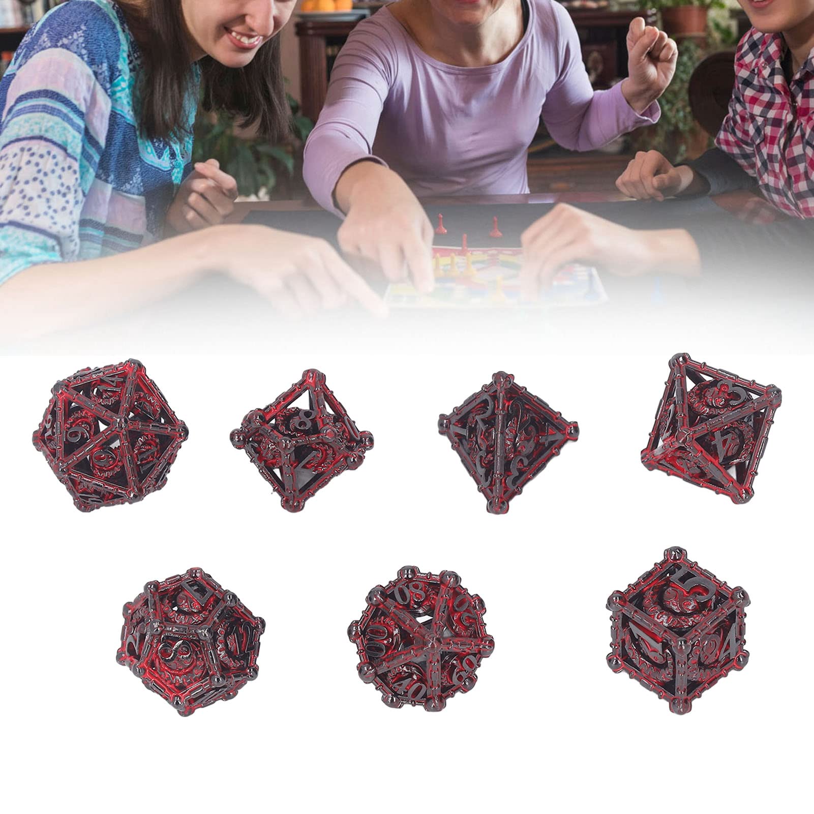 Asixxsix DND Dice, 7pcs Hollow Metal Polyhedral Dice Set Bloodstained D20 Classic Dragon and Dungeon Gaming Dice Games Set with Number for Table Board Games and Role Playing Game