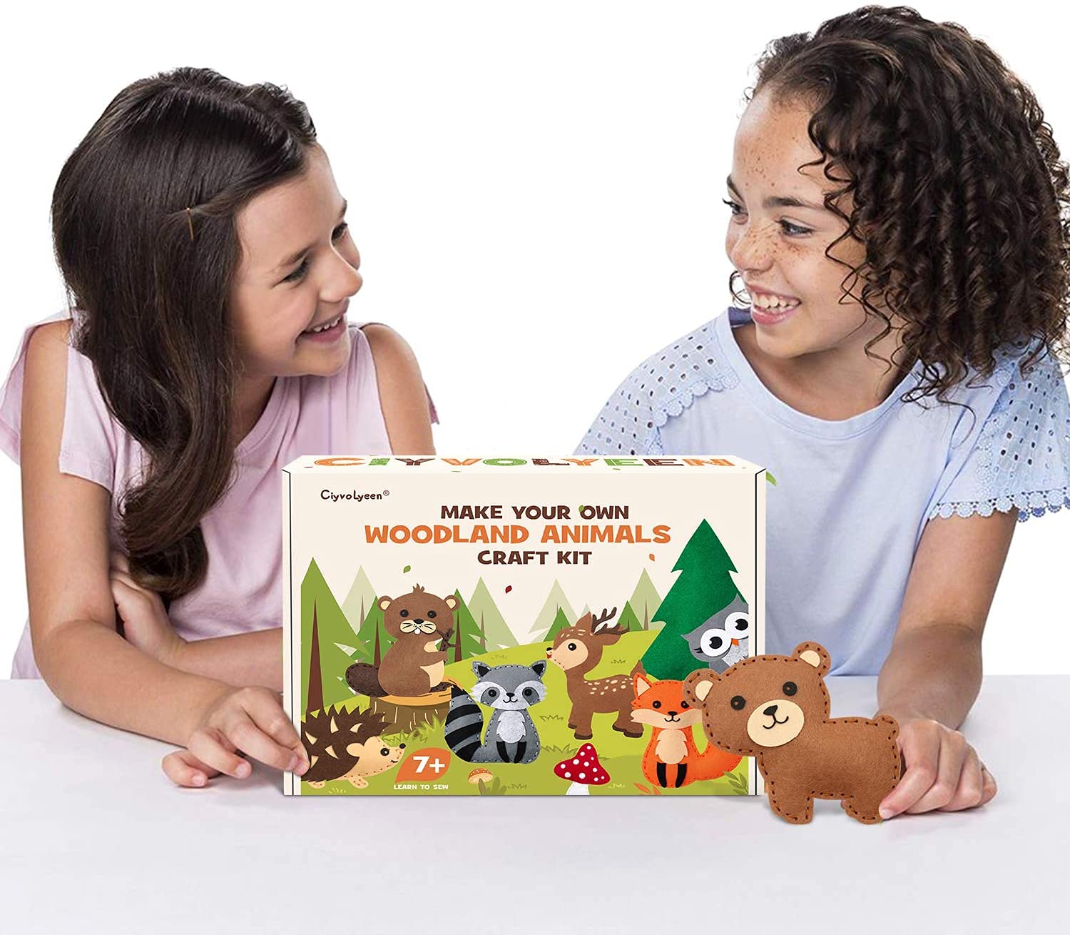 CiyvoLyeen 2 Pack Animals Sewing Craft Kit for Kids- Woodland Animals Felt Sewing Craft Kit & Puppy Craft Kit for Beginners
