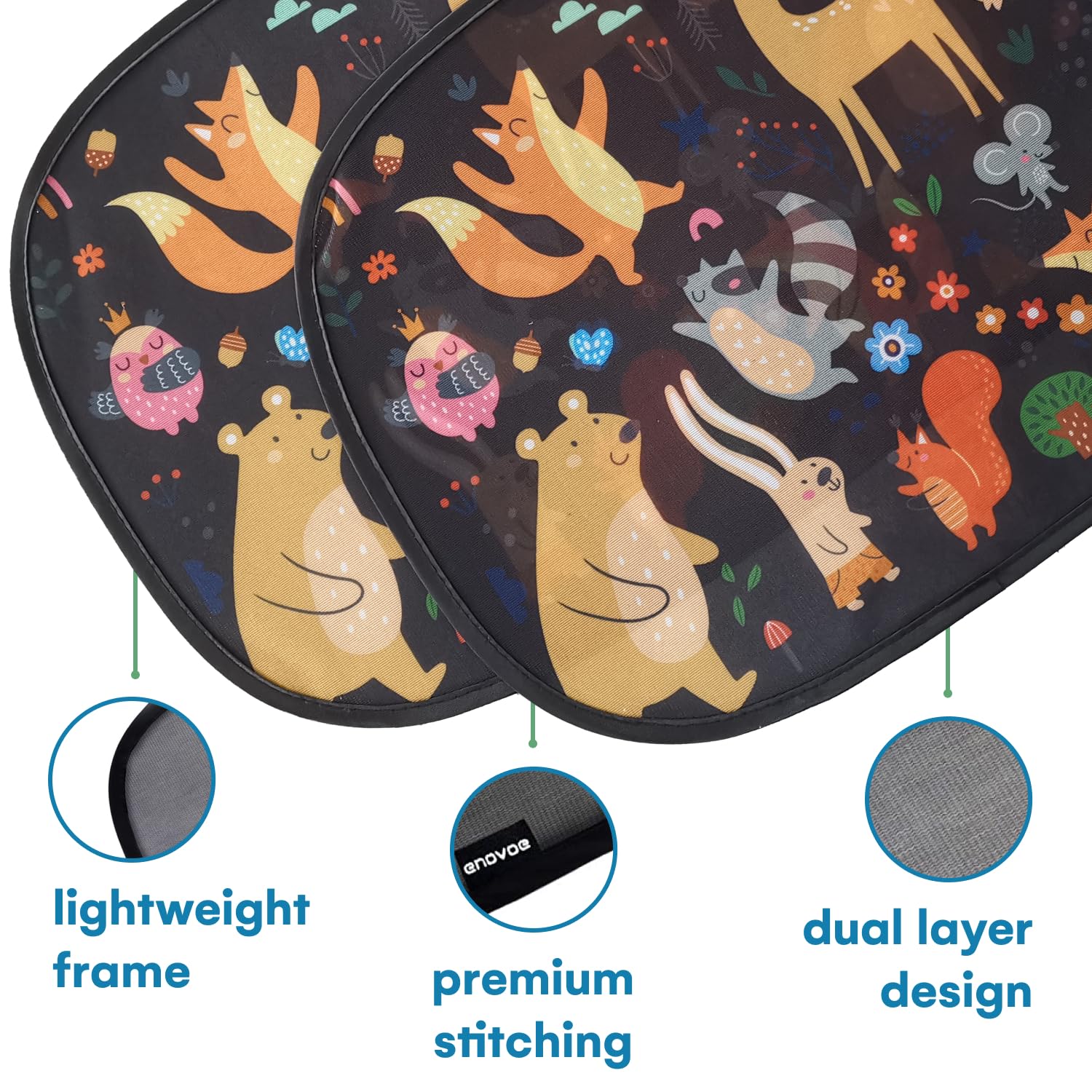 Car Window Sun Shade for Baby - Sun Blocker Cover - Sun Visor for Car Side Window - Sun Shield Protector for Baby - Sunshades for Side and Rear Car Windows - Cartoon Animal Design (2 Pack) 19"x12"