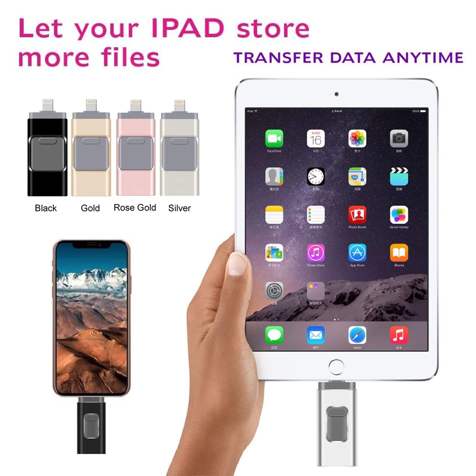 AQWEI 4 in 1 High Speed USB Multi Drive Flash Drive, Photo Stick Omni for iPhone and Computer, Flash Drive for iPhone & Photo Stick for Android Phones, High Speed Flash Drive 4 in 1 (16GB,Rose Gold)