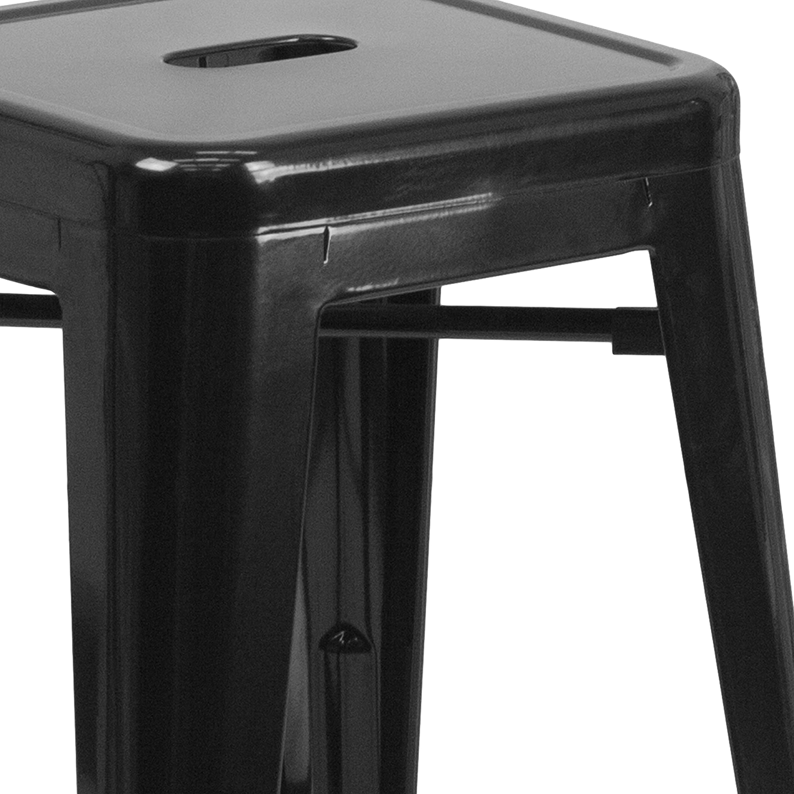 BizChair Commercial Grade 24" H Backless Black Metal Indoor-Outdoor Counter Height Stool